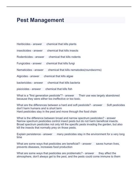 Pest Management Question With Correct Answers 2024 Pest Control Stuvia Us