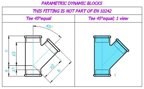 Tee 45°equal Sizes ⅜ 2 1 View • Designs Cad