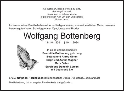 Traueranzeigen Von Wolfgang Bottenberg 57trauer De