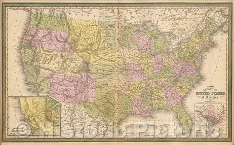 Historic Map The United States Of America 1854 Cowperthwait Desil