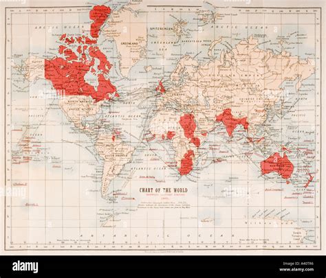 Map Of The World Showing In Red The Extent Of The British Empire In