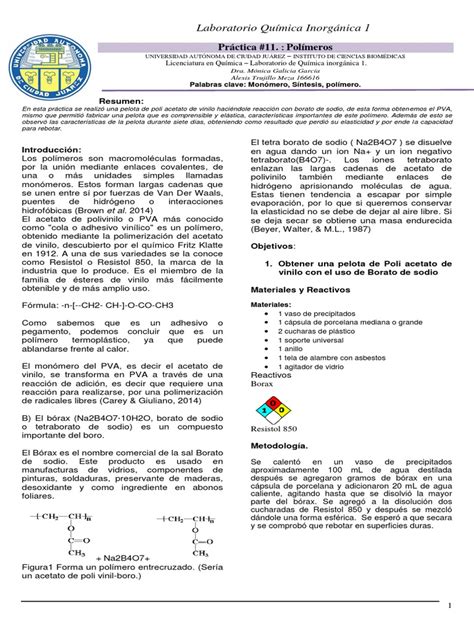 Practica 11 Polimeros Pdf Acetato Polímeros