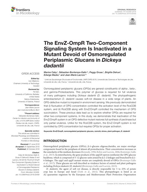 Pdf The Envz Ompr Two Component Signaling System Is Inactivated In A