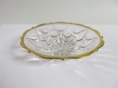 Vintage Glass Bubble Pattern Dish Footed With Gold Trim Etsy