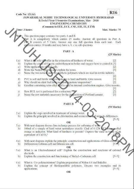 Jntuh Btech Engineering Chemistry May 2018 Question Paper