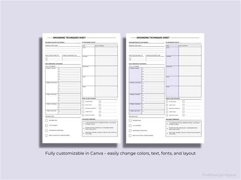 Grounding Techniques Sheet Printable Customizable Worksheet