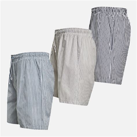 Buy Threadbare Mens Three Pack Mont Poplin Striped Shorts Navy Stripe