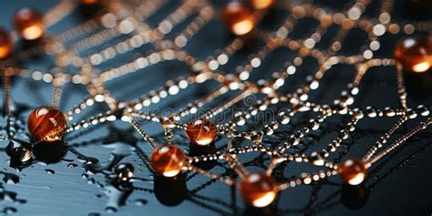 The Intricate Web Of A Spider Each Strand Glistening With Dew In The Early Morning L Stock