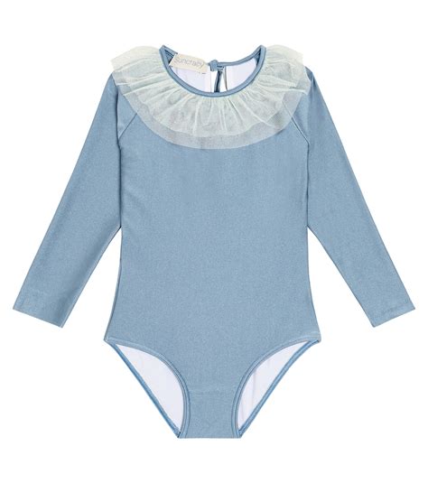 Laguna Azul Tulle Trimmed Swimsuit In Blue Suncracy Mytheresa