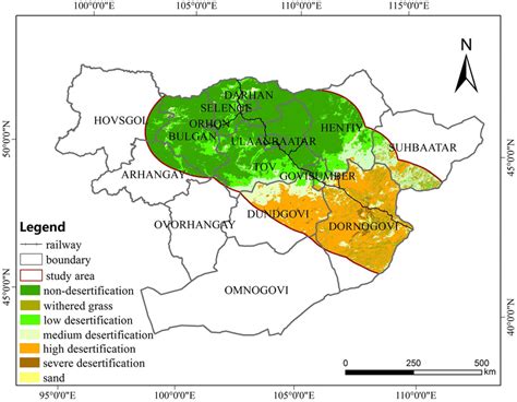 Desertification Distribution Map Along The China Mongolia Railway