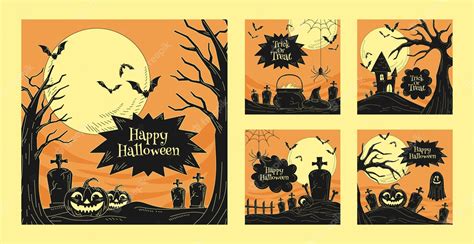 Premium Vector Hand Drawn Vintage Halloween Instagram Posts Collection