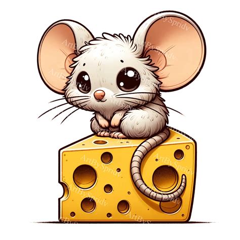 Adorable Cartoon Mouse On Cheese With Hole Digital Clipart Png Cute
