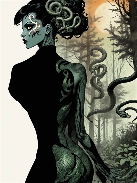 Medusa Splash Page Decompressed Comic Cover Art Ink Style Figure