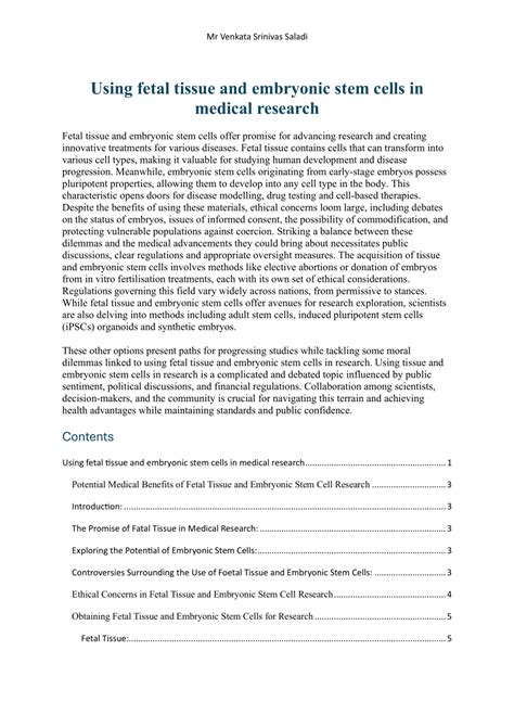 Pdf Using Fetal Tissue And Embryonic Stem Cells In Medical Research