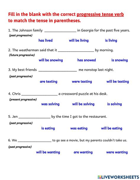 Progressive Tense Verbs Test Worksheet
