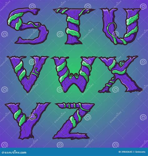 Halloween Decorative Alphabet Tree And Roots Letters Font Stock