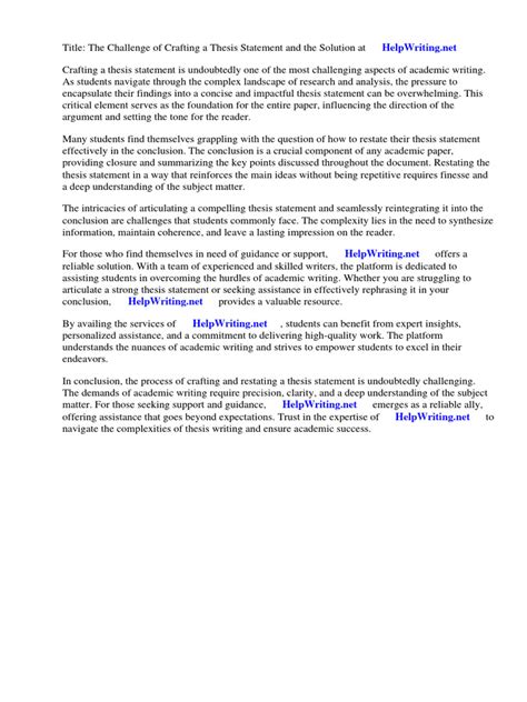 How Do I Restate My Thesis Statement In My Conclusion Pdf Business