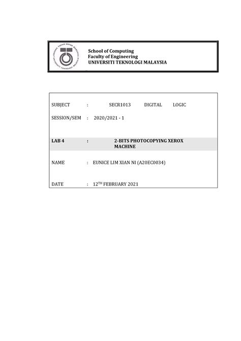 Lab 4 Report Lab 4 School Of Computing Faculty Of Engineering Universiti Teknologi Malaysia