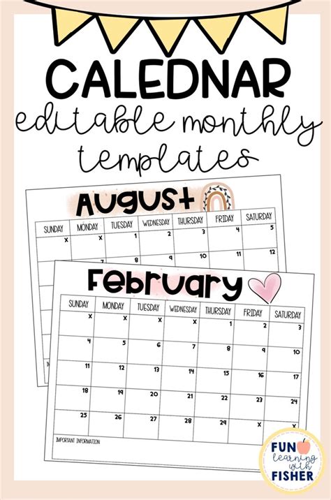 Monthly Classroom Calendars Editable Classroom Calendar Monthly