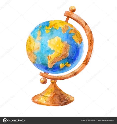Colorful Watercolor Globe Illustration Isolated White Background