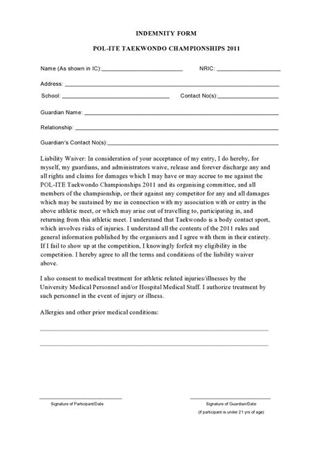 Free Indemnity Form Template Download