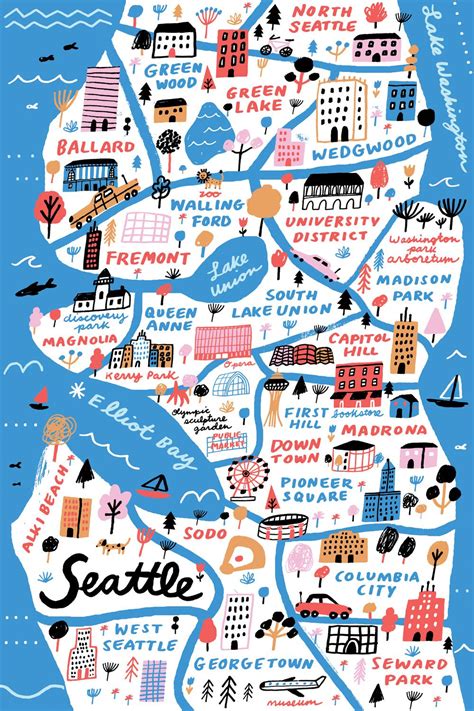 Seattle Map For Jen Seattle Art Seattle Seattle Map