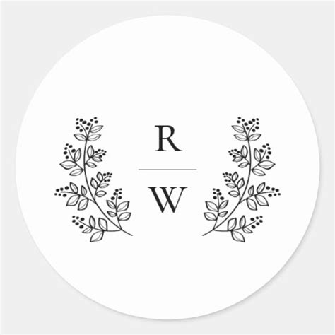 Elegant Botanical Leaf Monogram Initial Wedding Classic Round Sticker