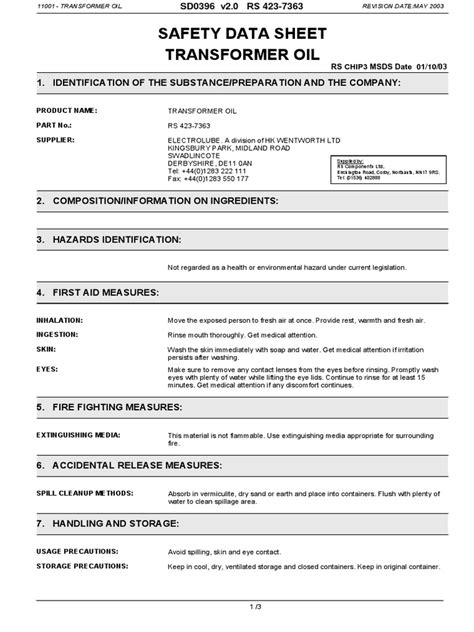 Msds Oli Trafo 2 Download Free Pdf Safety Chemistry
