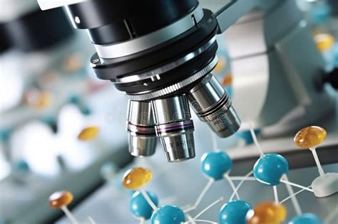 Closeup Microscope Data Analysis In The Laboratory Medicine Equipment