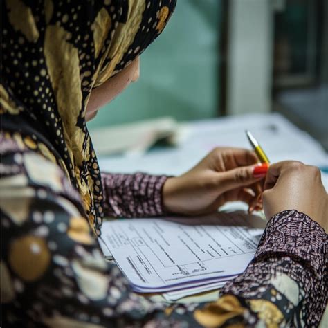 Asylum Seeker Filling Out An Application Form At A Refugee Assistance Center Premium Ai