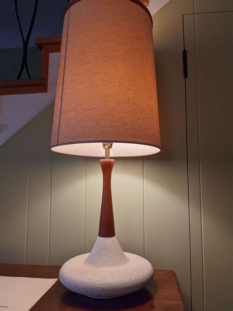 Mid Century Modern Lamp With Wood Neck And Ceramic Base A Little More