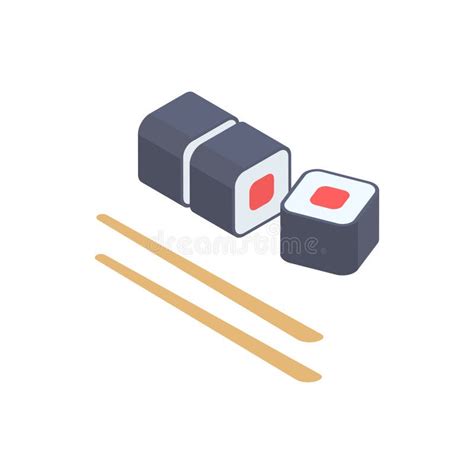 Sushi Portion With Wooden Sticks Isometric Vector Illustration Asian