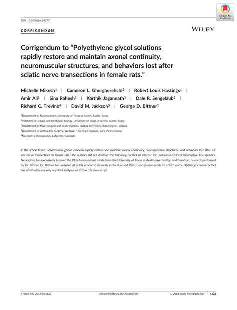 Pdf Corrigendum To Polyethylene Glycol Solutions Rapidly Restore And Maintain Axonal
