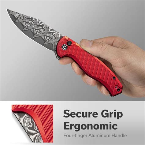 Civivi Stormhowl Flipper And Button Lock Knife Aluminum Handle Damascus