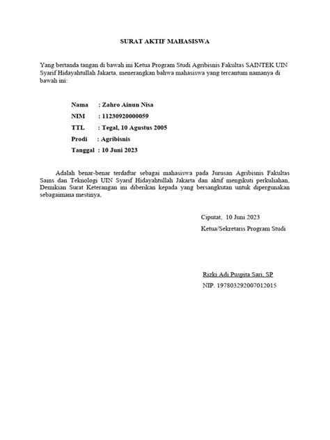 Ouput Surat Aktif Mahasiswa Pdf