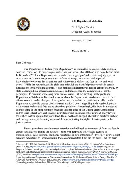 Dear Colleague Letter Regarding Law Enforcement Fees And Fines Justice