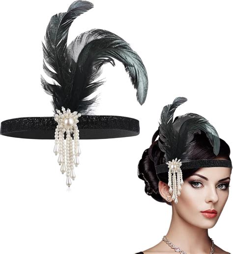 Wllhyf 1920s Flapper Headband Feather Headwear Headpiece Black Head
