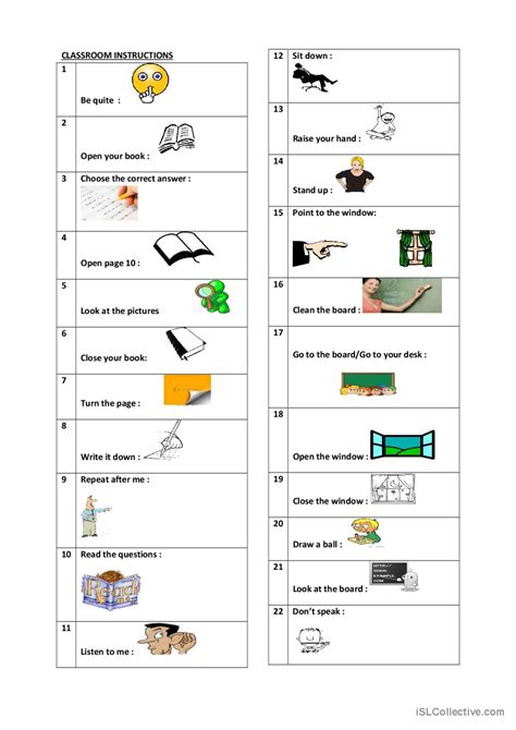 Classrom Instructions English Esl Worksheets Pdf And Doc