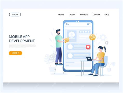 Premium Vector | Mobile app development vector website landing page design template