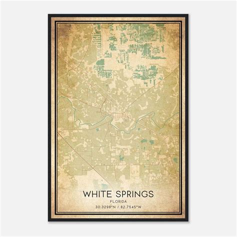 Vintage White Springs Florida Map Poster White Springs Fl City Road