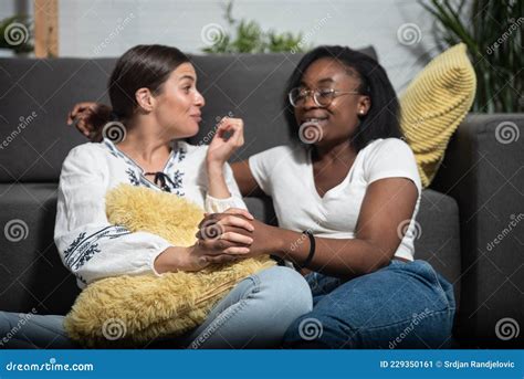 Two Young Mixed Race Lesbian Couple Black African And White Woman
