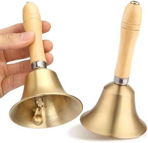 Facmogu 2pcs Solid Brass Hand Call Bell Wooden Handle Christmas Jingle