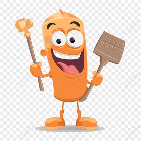 Gragger Clipart Cartoon Orange Character Holding Spatula And Spatula