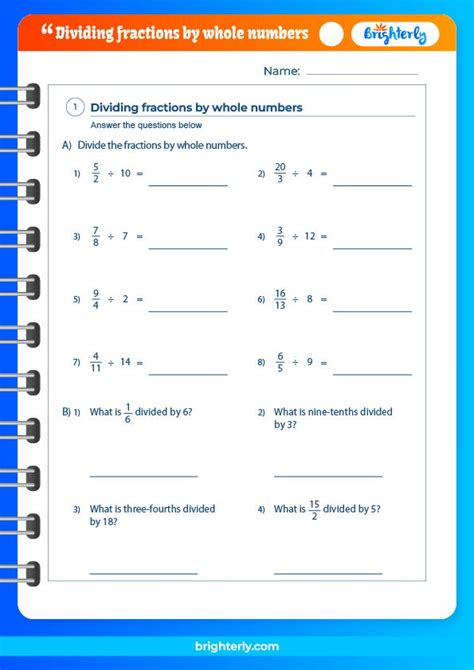 Whole Number Divided By Fraction Worksheet