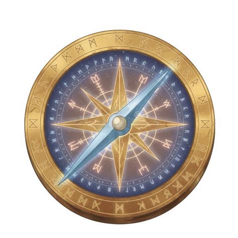 Ornate Golden Compass Rose With Rune Inscriptions On A White Background