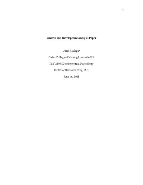 Growth And Development Analysis Paper June 16 2023 Growth And