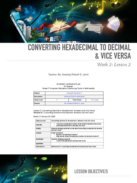 lesson 2 week 2 converting decimal to hexadecimal numbers and vice