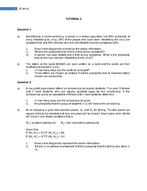 Tutorial 2 Sta416 1 Sta Tutorial 2 Question 1 A According To A
