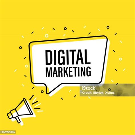 디지털 마케팅 연설 거품과 확성기를 들고 남성 손 스피커 비즈니스 마케팅 및 광고를 위한 배너입니다 벡터 일러스트입니다 개념에 대한 스톡 벡터 아트 및 기타 이미지 Istock