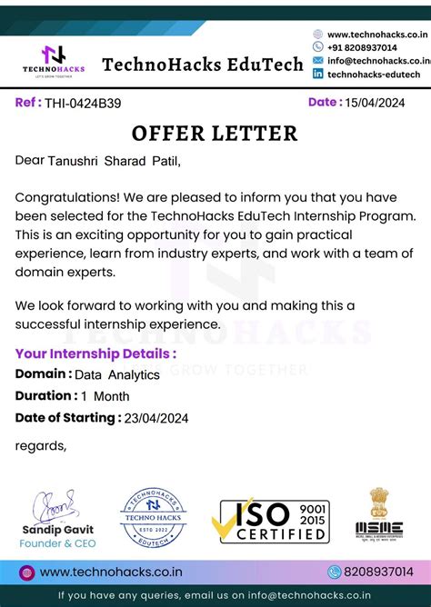 Tanushri Patil On Linkedin Technohacks Internship